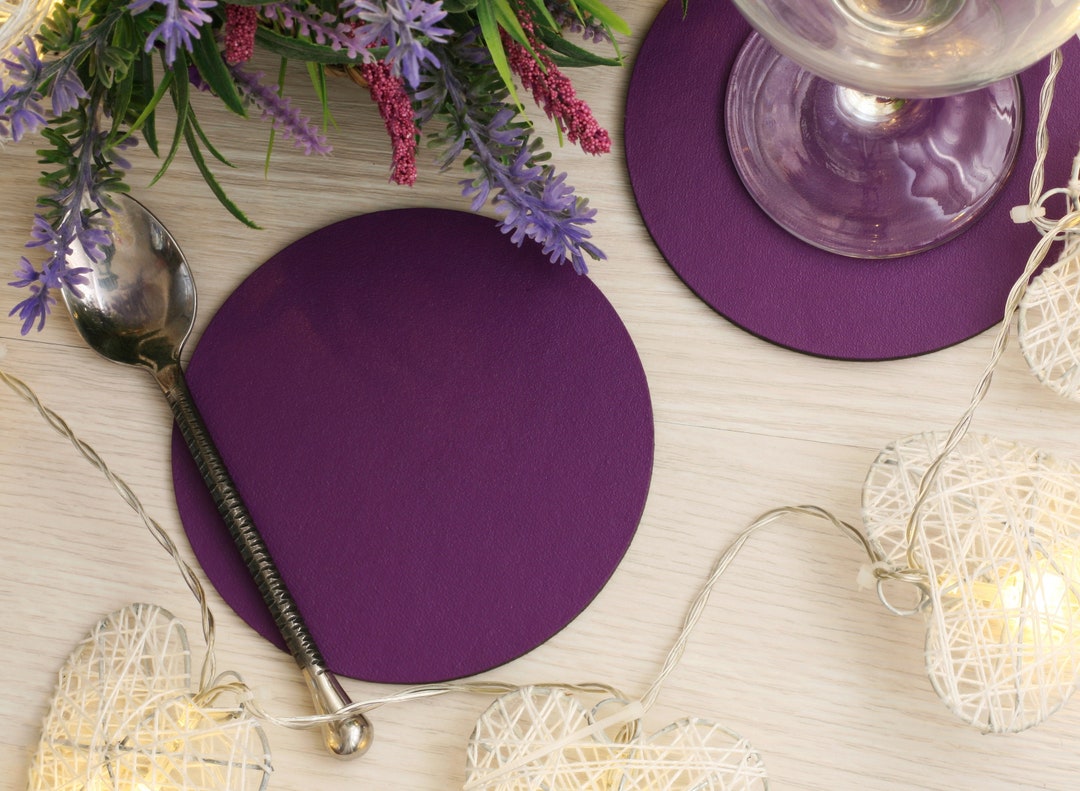 Set of 8 Elementry Purple Leatherboard Round Coasters Made in UK - Etsy