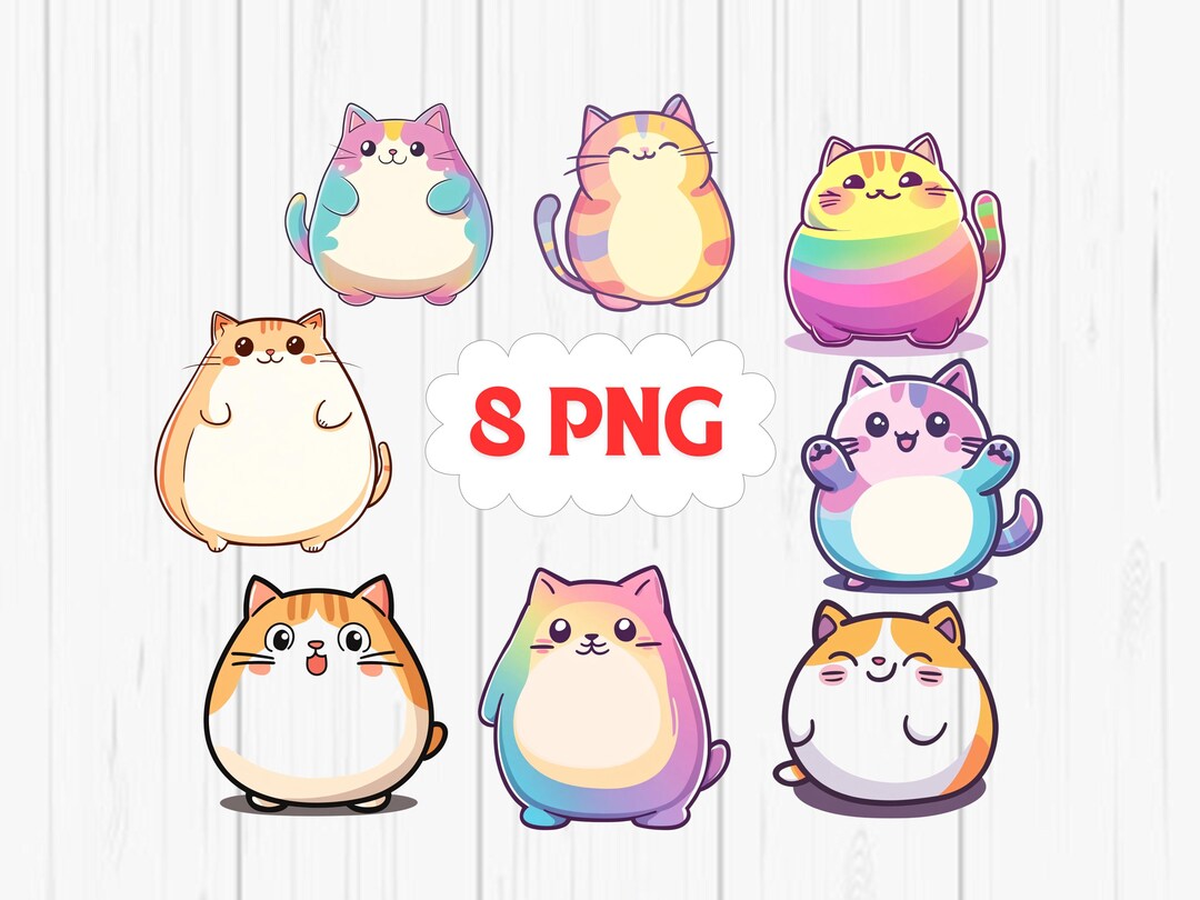 Kawaii Cat Clipart 8 PNG Files - Etsy