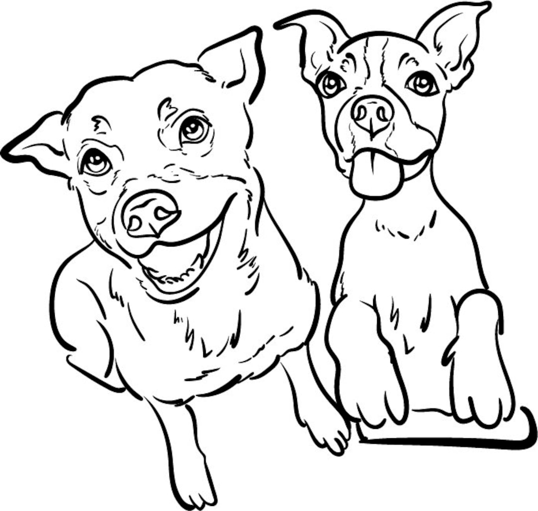 Any Dog Breed Line Drawing up to 2 Dogs - Etsy