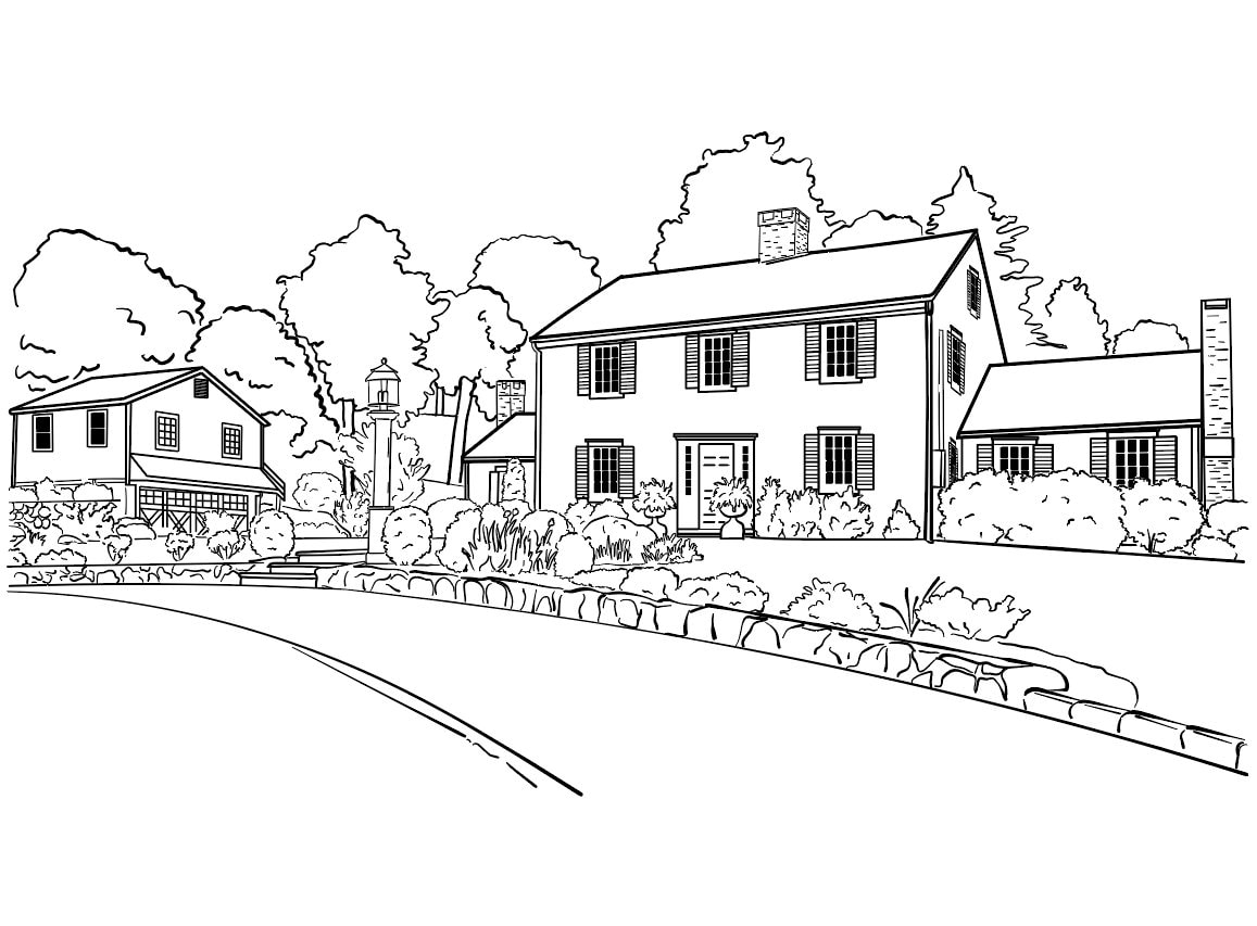 Custom Line Drawing Trace for Engraving: Large House & Building Picture ...