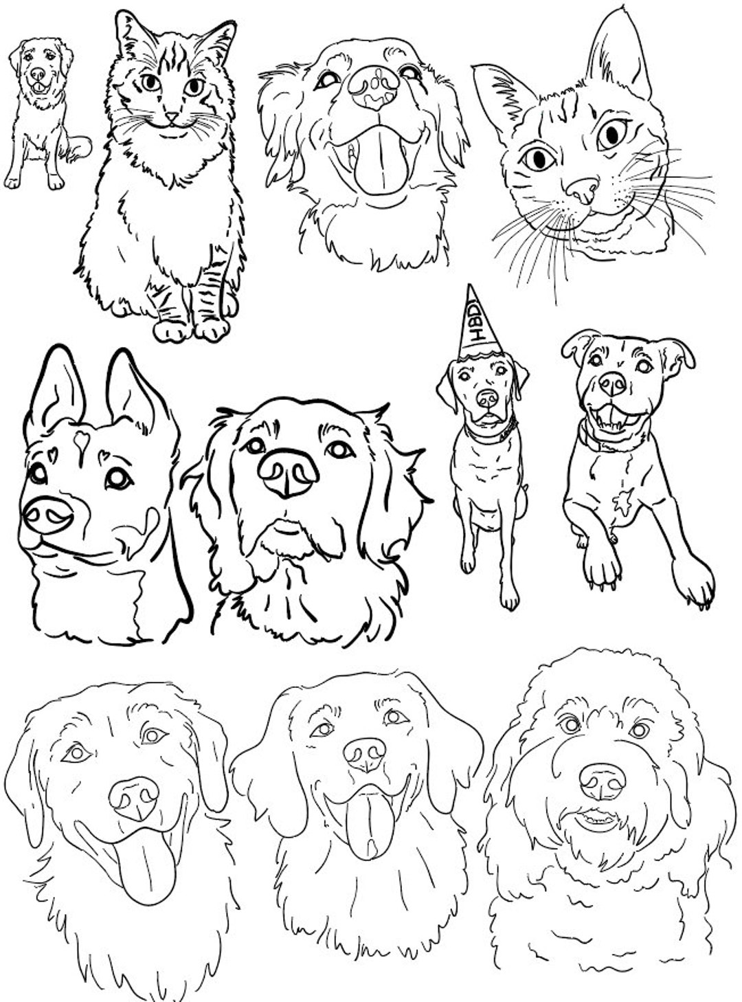 Custom Pet Line Art Portrait: Vinyl Sticker or Engraving (digital File ...