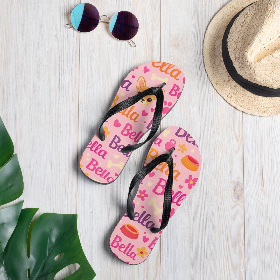 Personalized Dog Flip Flops • Pink Pet Theme • Custom Dog Name Summer ...