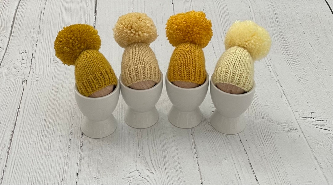 Set of Four Yellow Knitted Egg Cosies, Easter Gift, Creme Egg Holders ...
