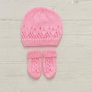 Pink Knitted Baby Hat and Mittens Set-newborn or 0-3 Months - Etsy