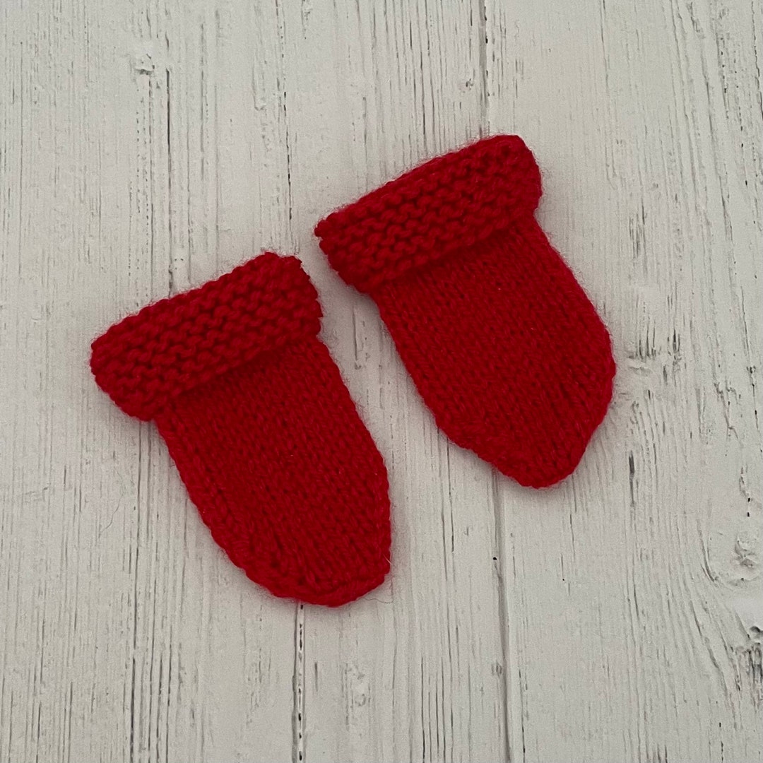 Red Hand Knitted Thumbless Mittens for Newborn - Etsy