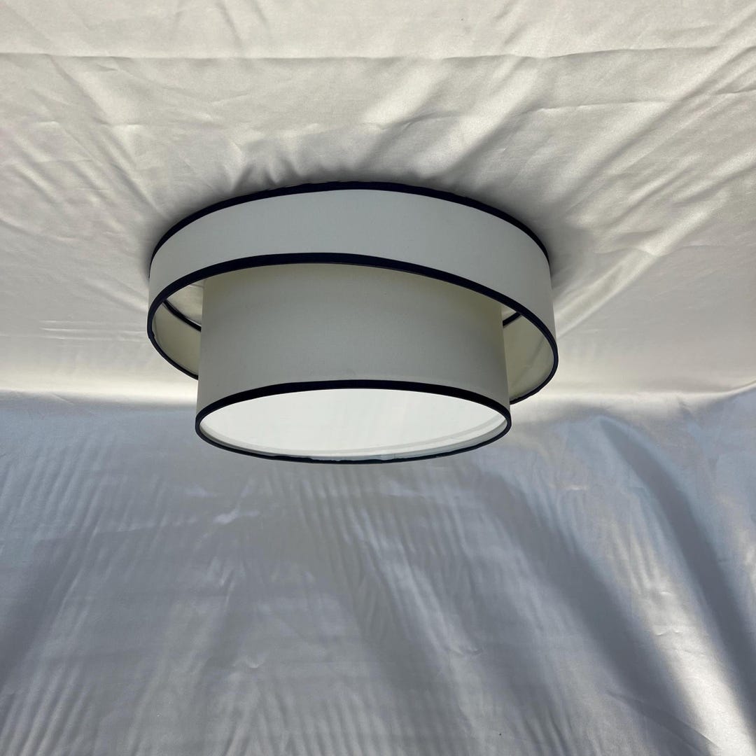 Handmade Dual Shade Textile Ceiling Lamp, Round Drum Lampshade Abat ...