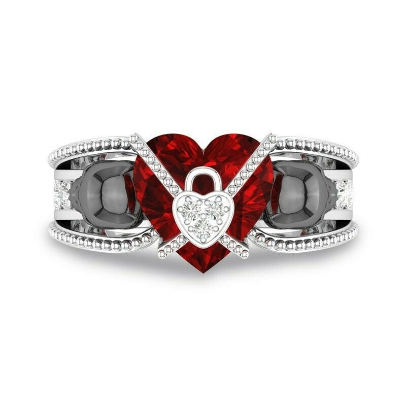 1.6 CT Simulated Diamond Skull Heart Lock Overlap Garnet - Etsy UK