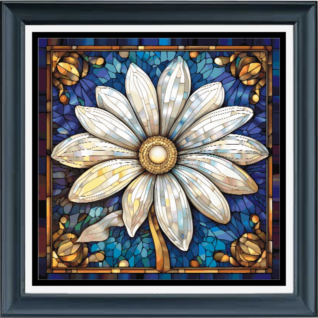 PDF Counted Cross Stitch Pattern Stained Glass Daisy - Birth Flower ...