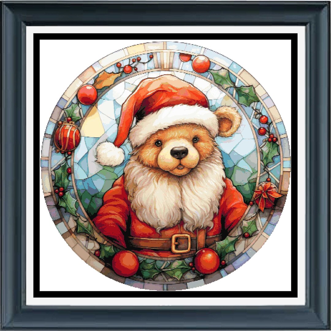 PDF Counted Cross Stitch Pattern - Stained Glass Christmas Bear ...