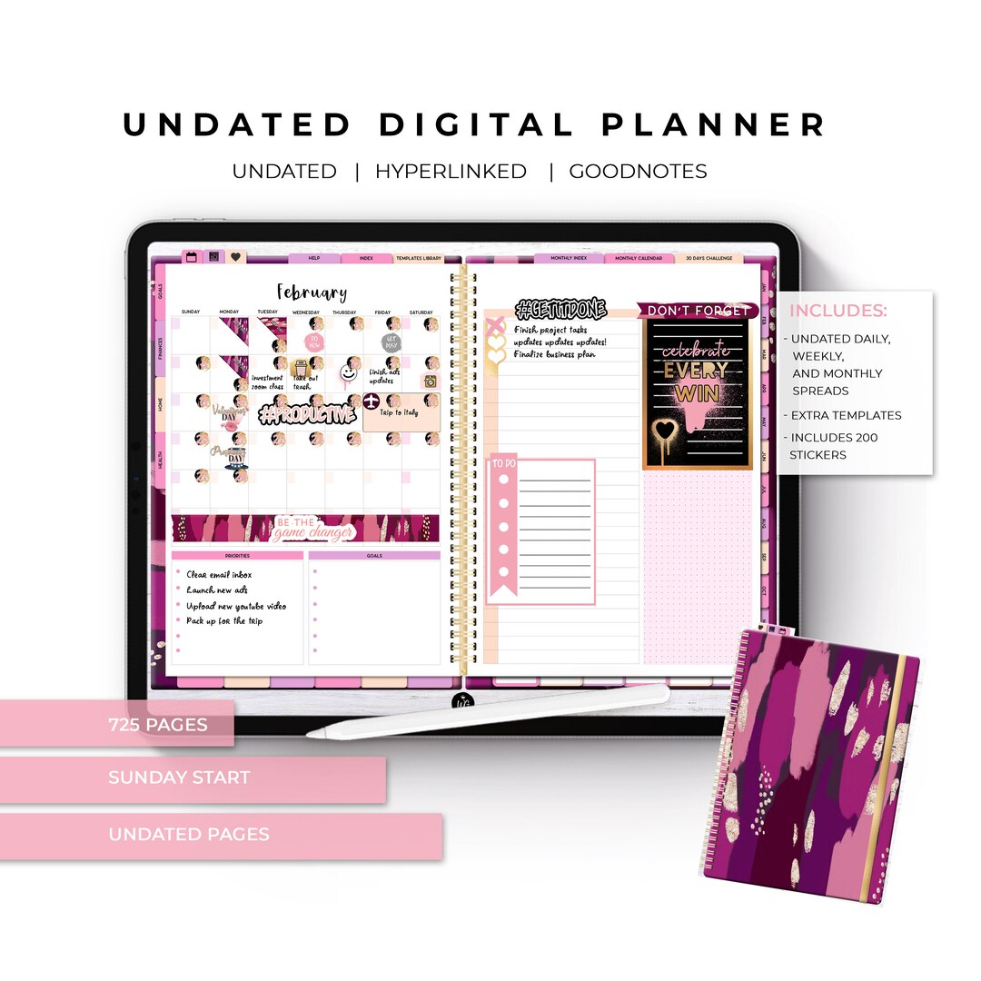 Undated Ultimate Life Planner in Purple Rose Gold - Middle Spiral ...