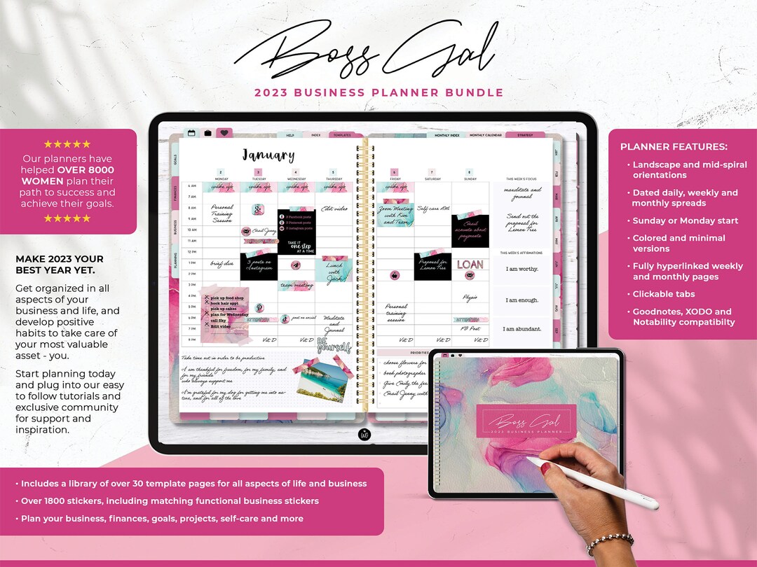 2023 Boss Gal Business Planner Bundle in Marble Ink Digital - Etsy