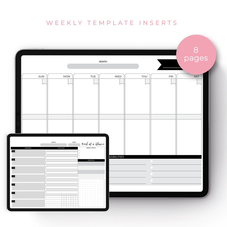 Digital Planner Inserts Black and White Digital Slim Planner Digital ...