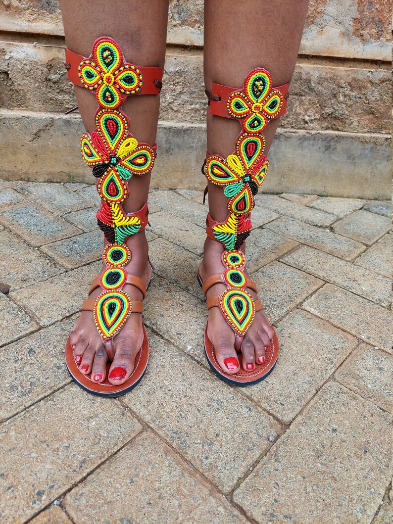 Rasta Gladiator Sandal for Women-brown Beaded Gladiator - Etsy