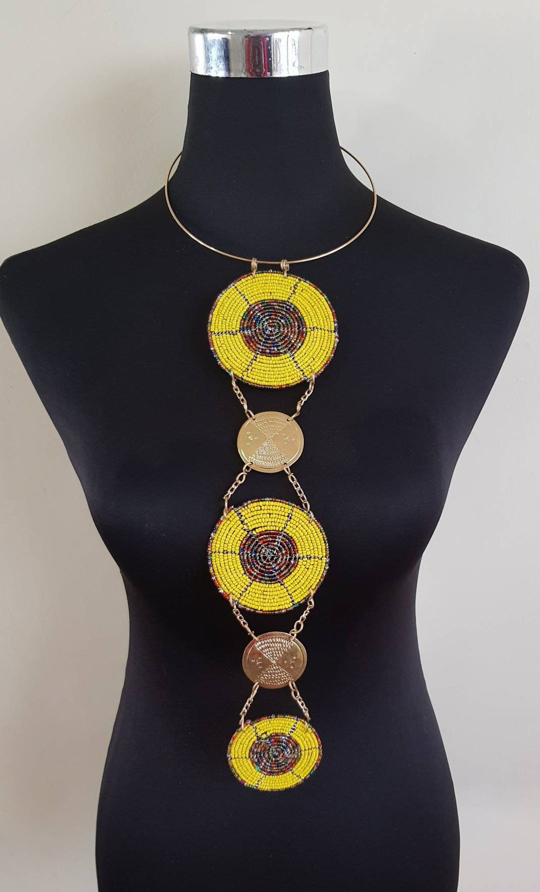 Yellow Beaded Necklace Maasai Necklace African Beaded Necklace - Etsy