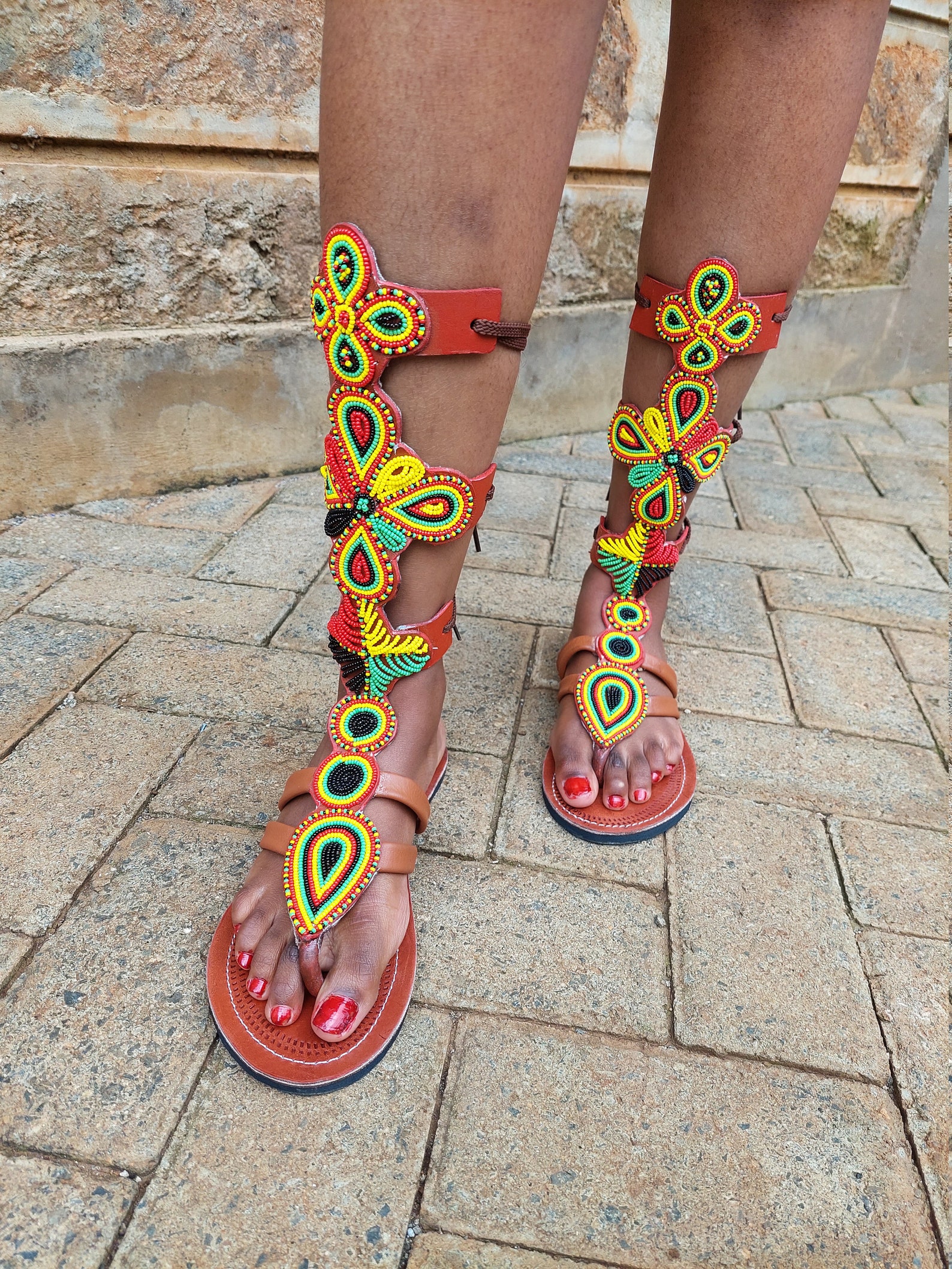 Rasta Gladiator Sandal for Women-brown Beaded Gladiator - Etsy