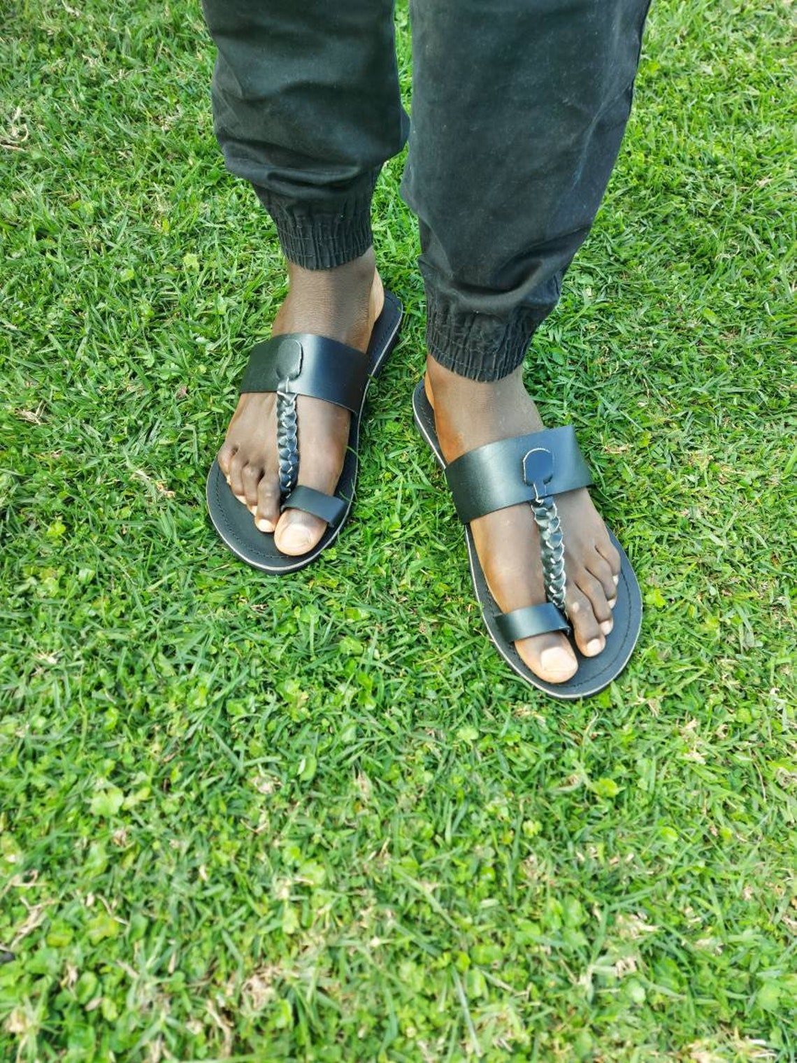 Leather Sandals For Men Black Men Sandals Flat Shoes Summer Etsy