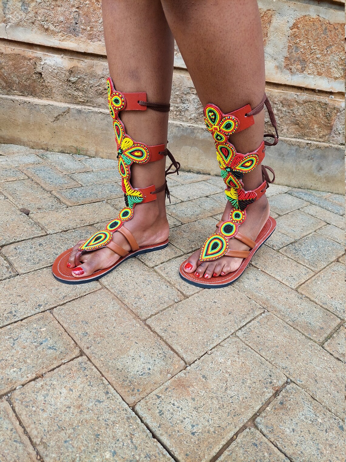Rasta Gladiator Sandal for Women-brown Beaded Gladiator - Etsy