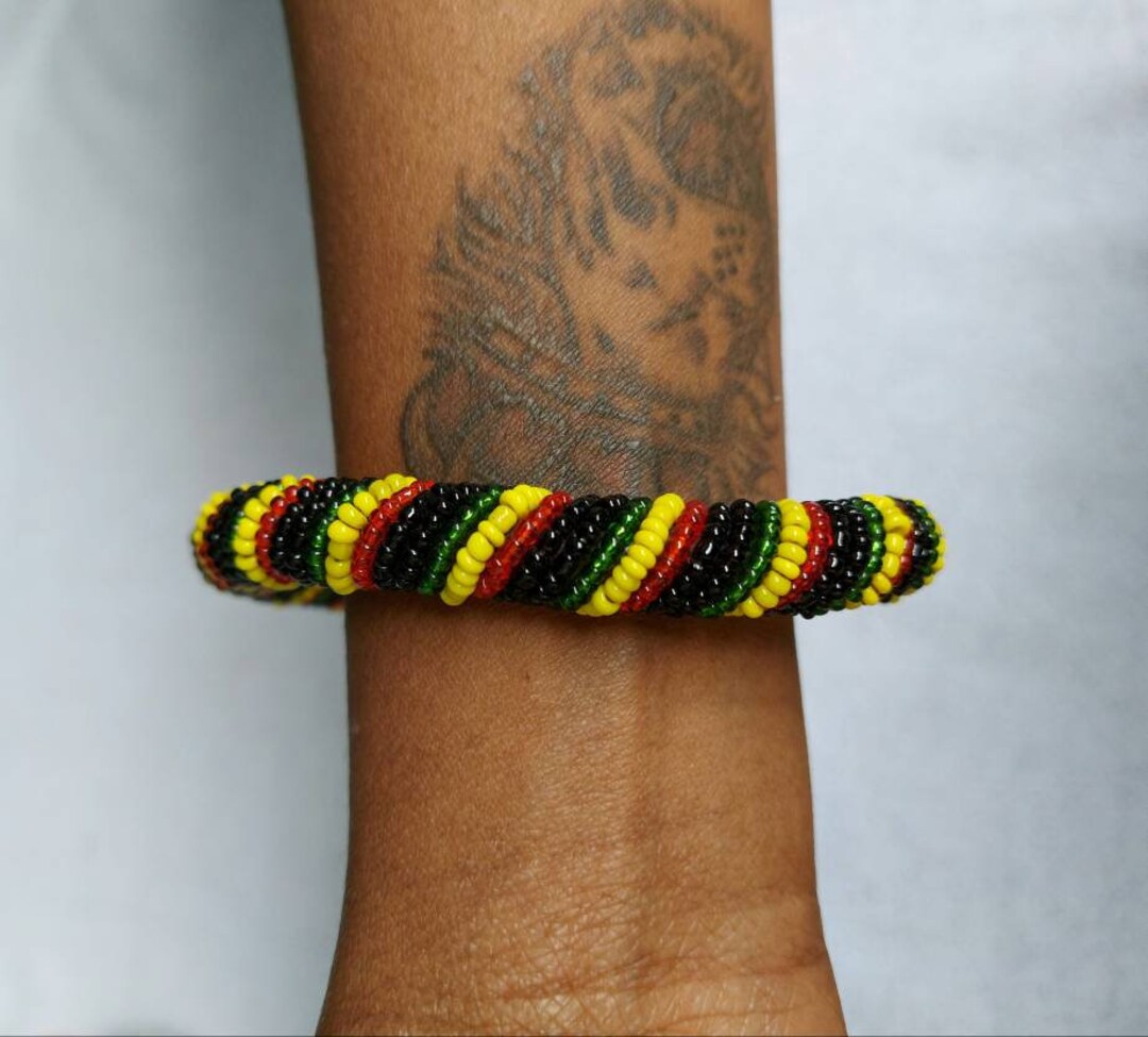 Rastafarian Bangle, Rasta Colors, Rasta Beaded Bangle, Rasta Bracelet ...
