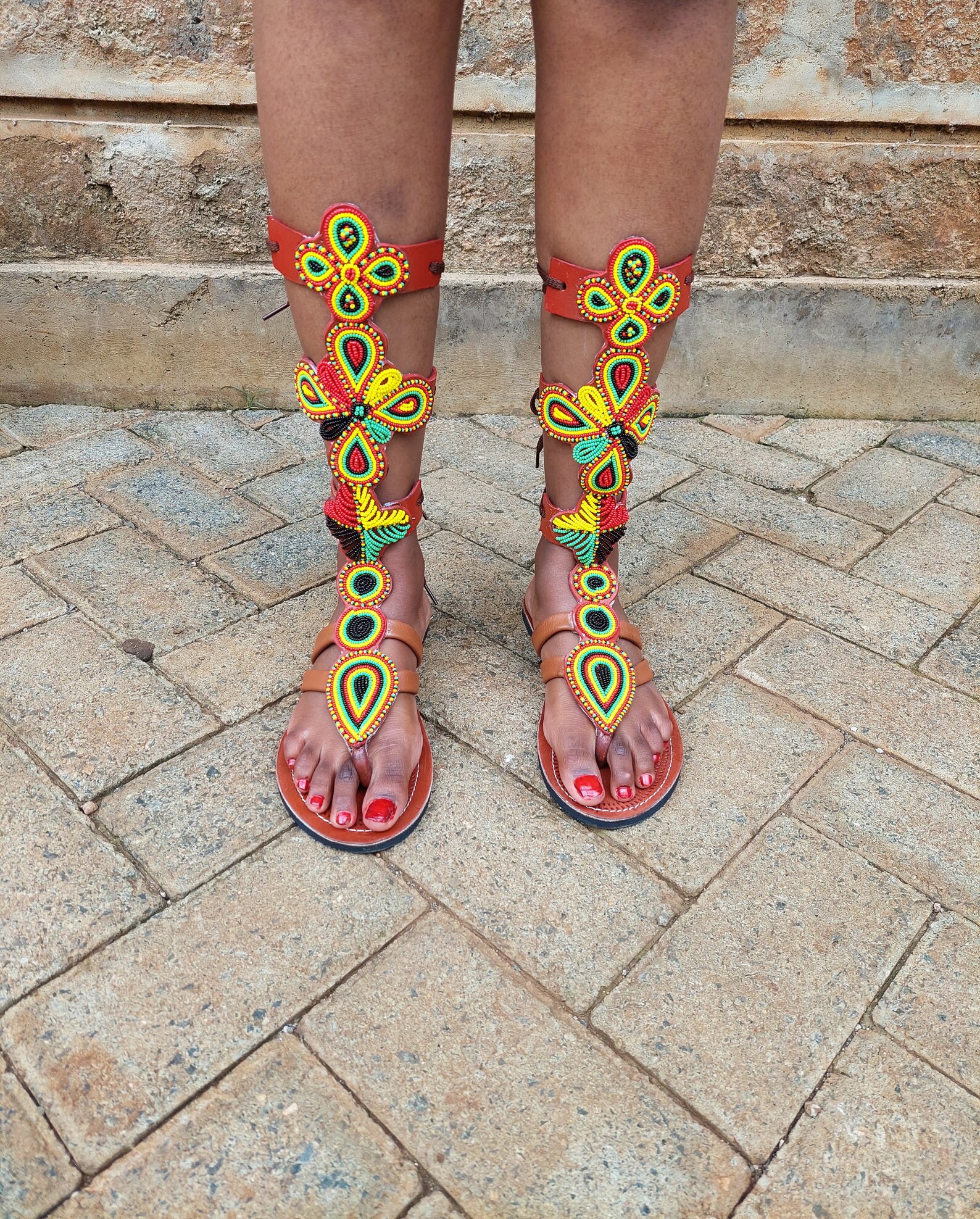 Rasta Gladiator Sandal for Women-brown Beaded Gladiator - Etsy