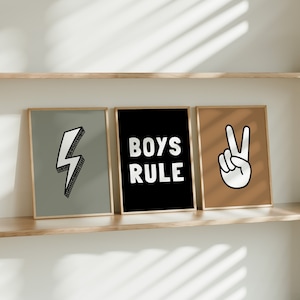 Boys Rule Dude Lightning Peace Gallery Wall Set of 3 Downloadable ...