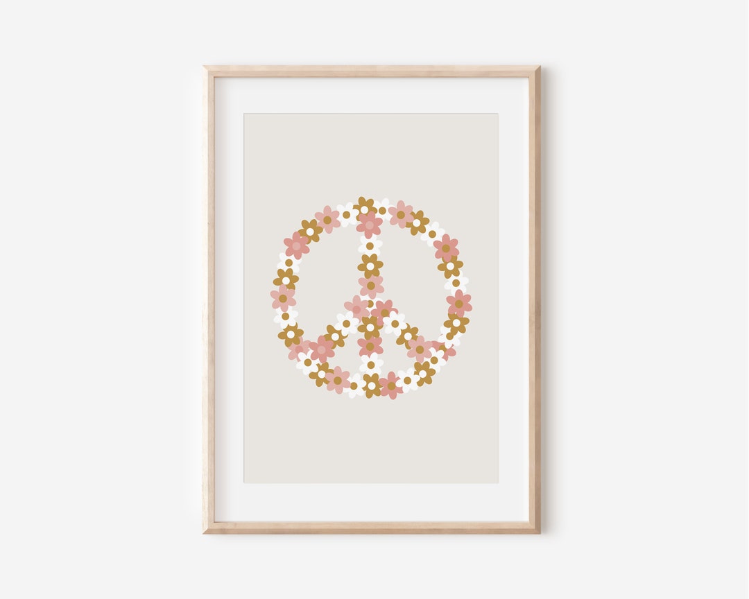 Retro Daisy Peace Sign Digital Print, Daisy Nursery Decor, Neutral ...