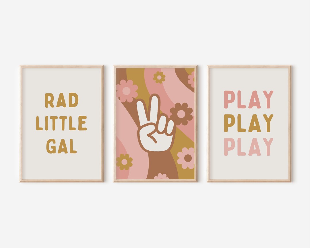 Rad Little Gal Peace Sign Gallery Wall Set of 3 Downloadable Prints ...