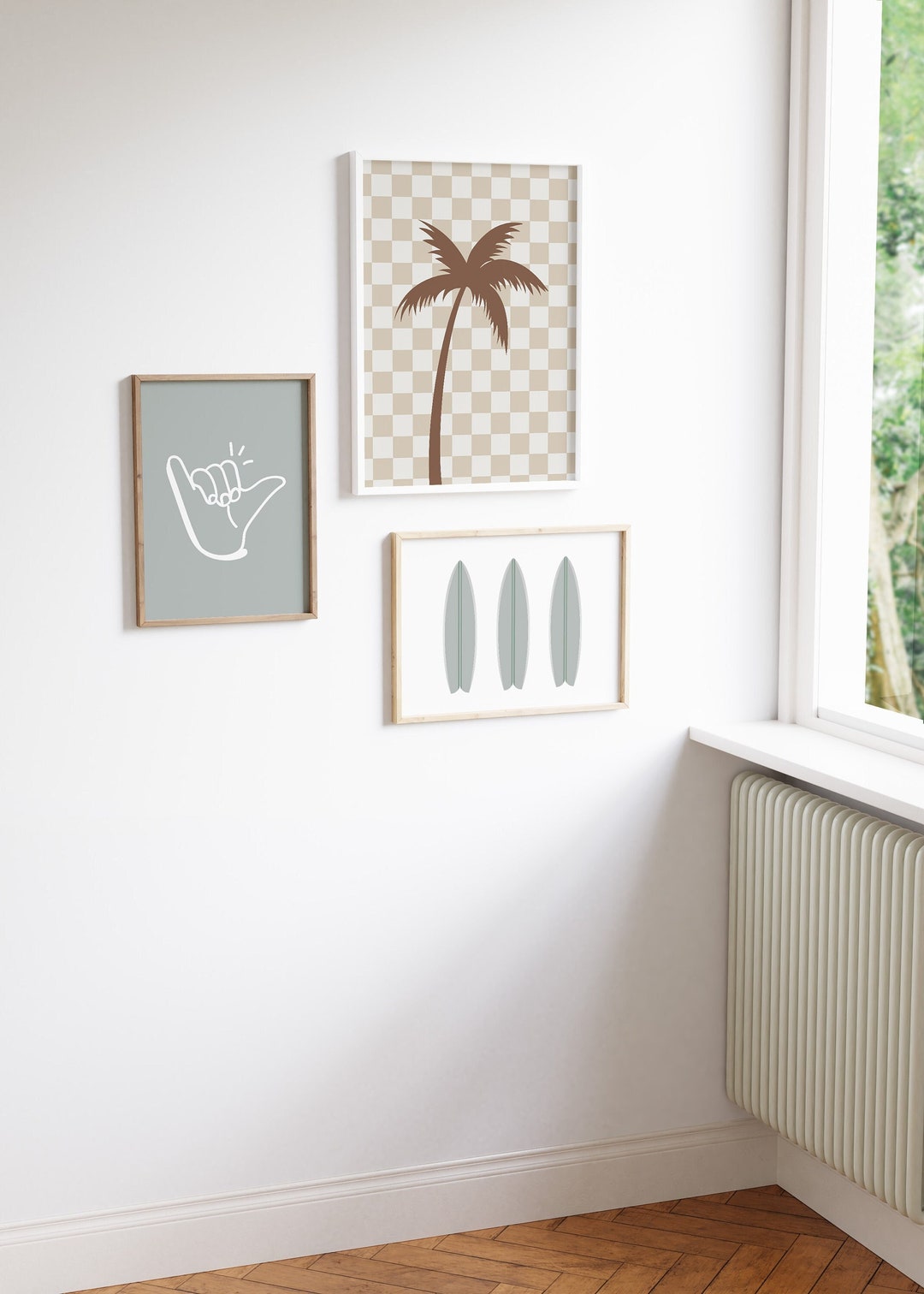 Palm Tree Checker Shaka Surfboard Gallery Wall Set of 3 Downloadable ...