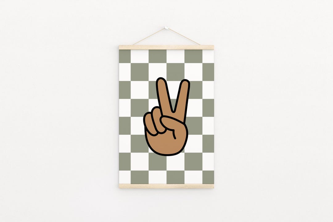 Green Check Peace Sign Downloadable Print, Kids Toddler Room Wall Art ...