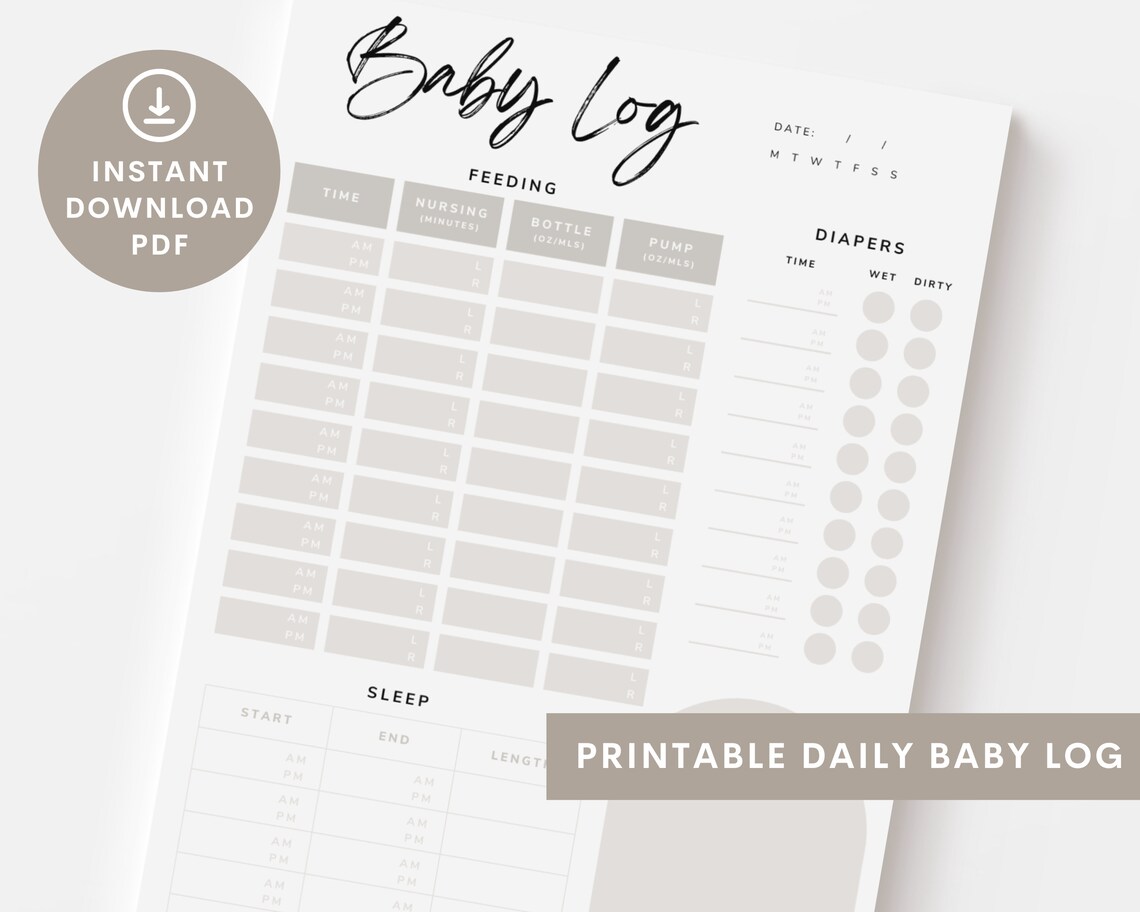 Daily Baby Log Digital Download Printable Simple PDF Baby - Etsy