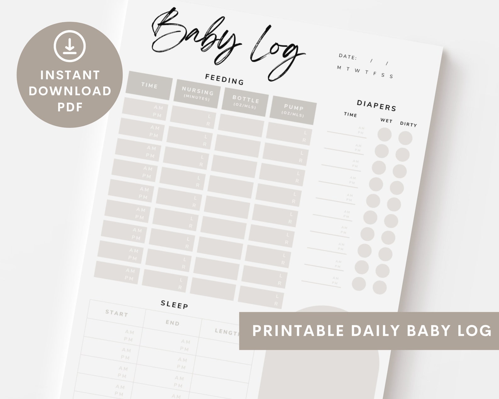Daily Baby Log Digital Download Printable Simple PDF Baby - Etsy