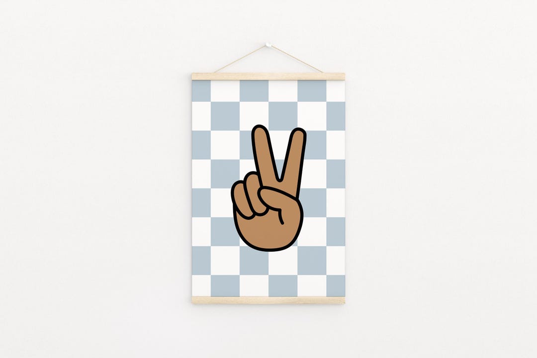 Blue Check Peace Sign Downloadable Print, Kids Toddler Room Wall Art ...