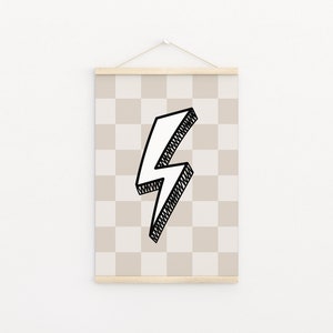 Scribble Lightning Bolt Tan Checker Downloadable Print, Boy Nursery ...