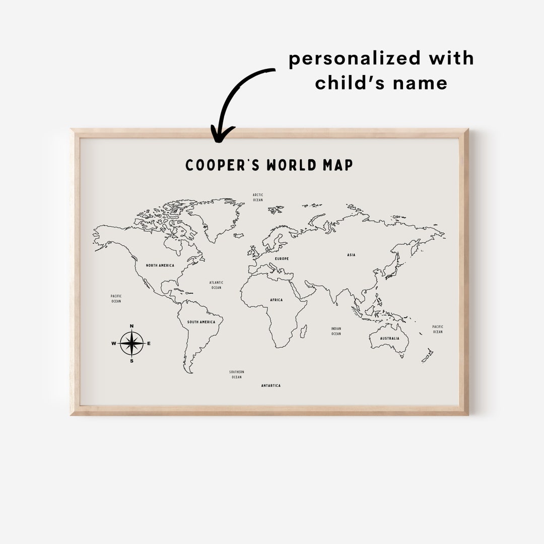 Personalized World Map Downloadable Print, Boy Nursery Decor, Kids Room ...