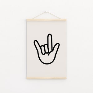 I Love You ASL Sign Digital Print, Neutral Wall Art, Neutral Nursery ...
