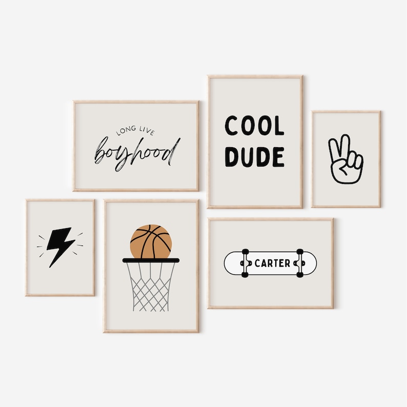 Personalized Name Skateboard Basketball Gallery Wall Set of 6 ...