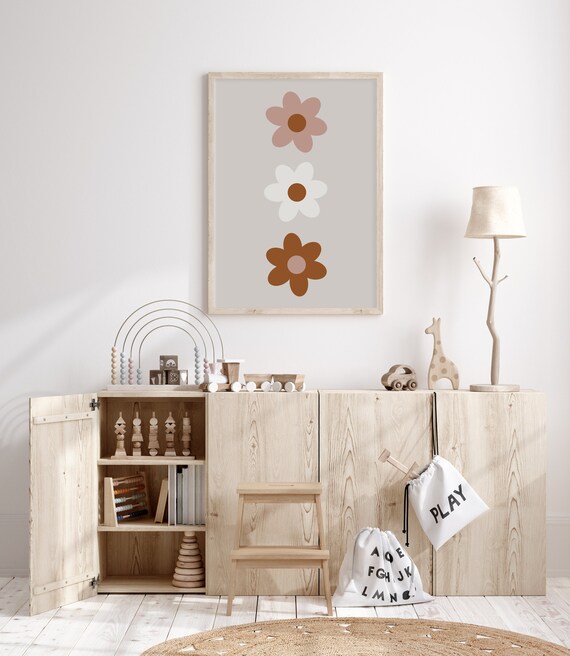 Retro Daisy Digital Print Daisy Nursery Decor Neutral | Etsy