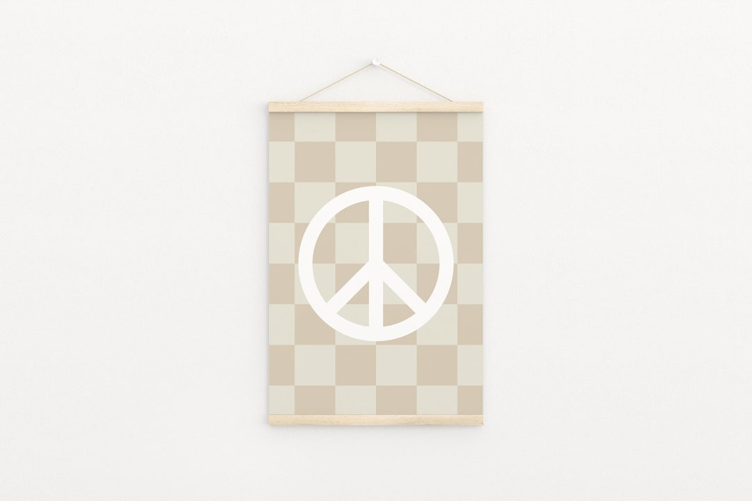 Peace Sign Digital Print, Retro Nursery Decor, Checkerboard Neutral ...