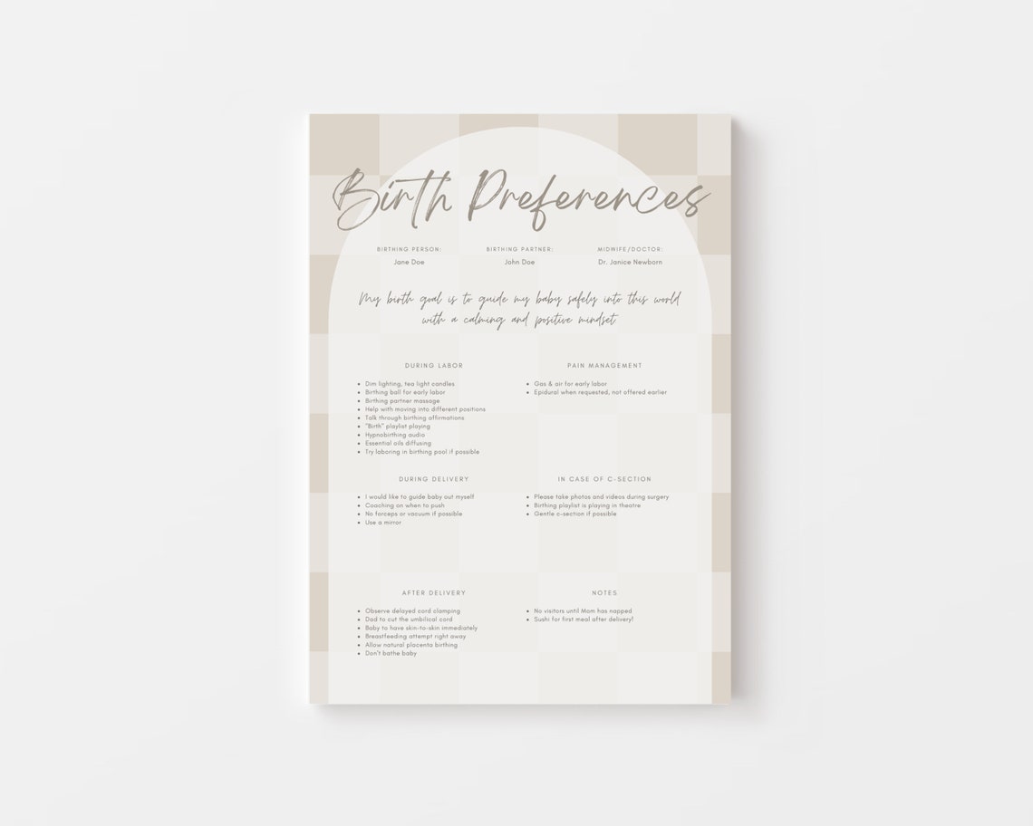 Editable Birth Plan Template Canva Template Neutral Simple - Etsy