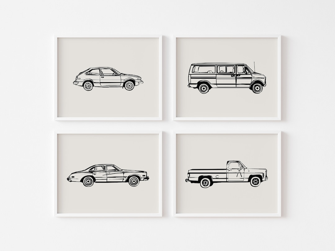 Retro Vintage Cars Downloadable Prints Set of 4, Vehicle Boy Nursery ...