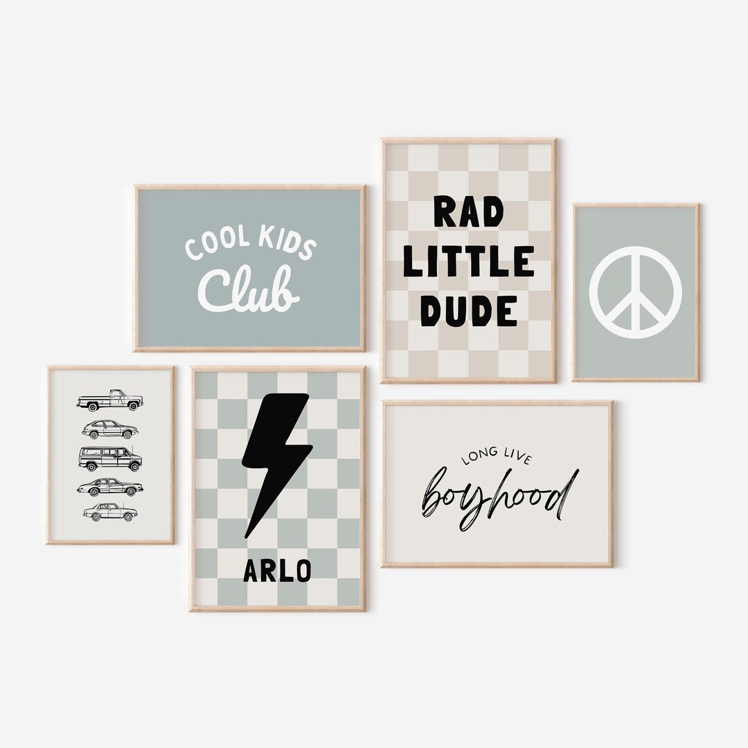 Personalized Name Dude Lightning Bolt Gallery Wall Set of 6 ...