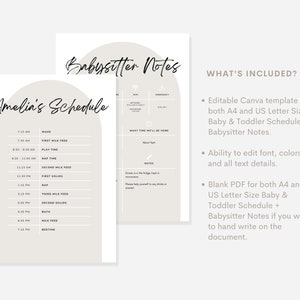 Editable Baby & Toddler Schedule + Babysitter Notes Template, Canva ...