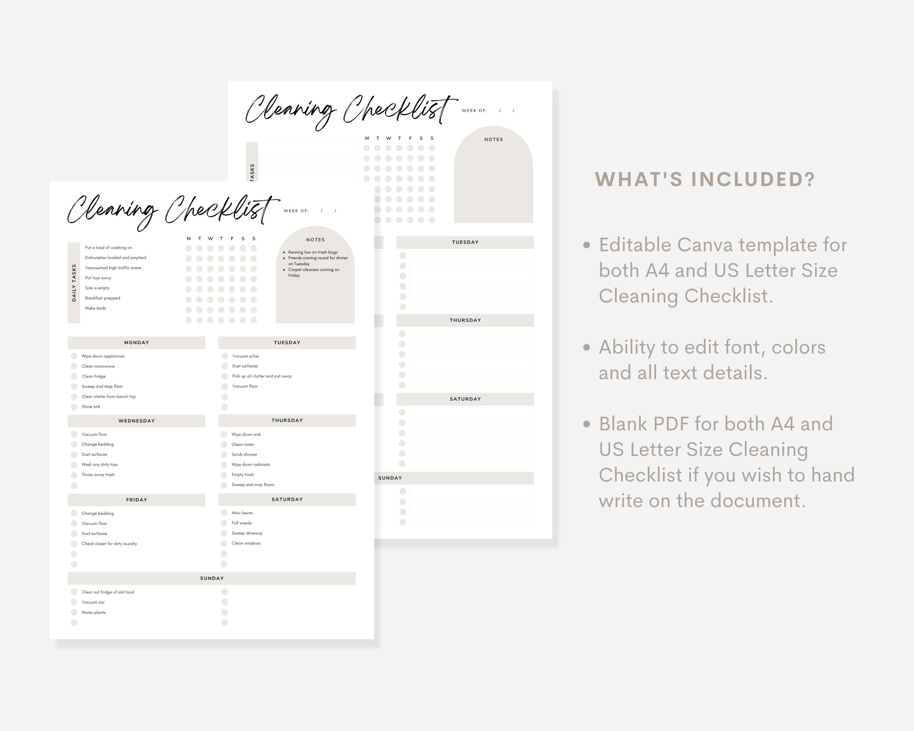 Editable Cleaning Checklist Template Canva Template Weekly - Etsy