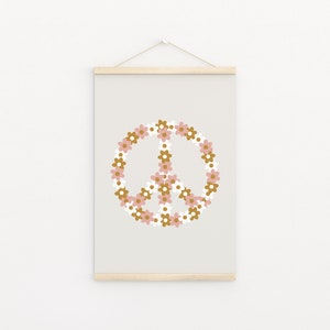 Retro Daisy Peace Sign Digital Print, Daisy Nursery Decor, Neutral ...