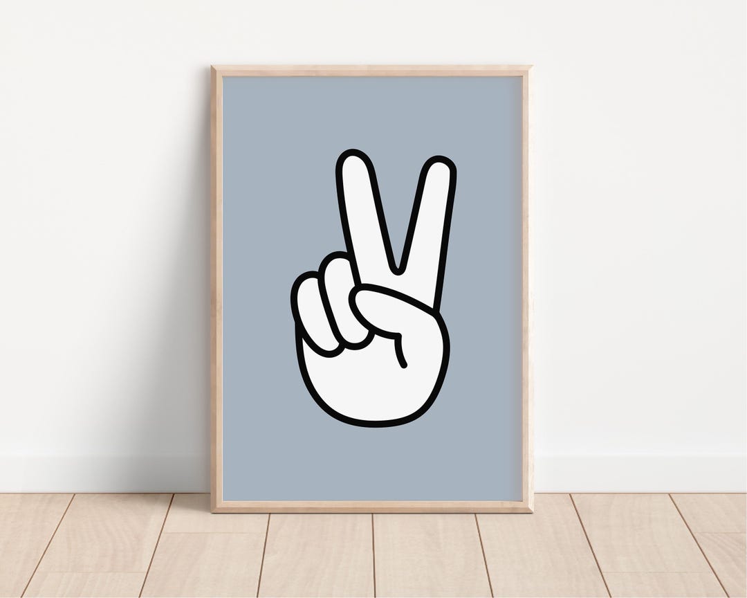 Light Blue Peace Sign Downloadable Print, Peace Hand, Kids Room Wall ...