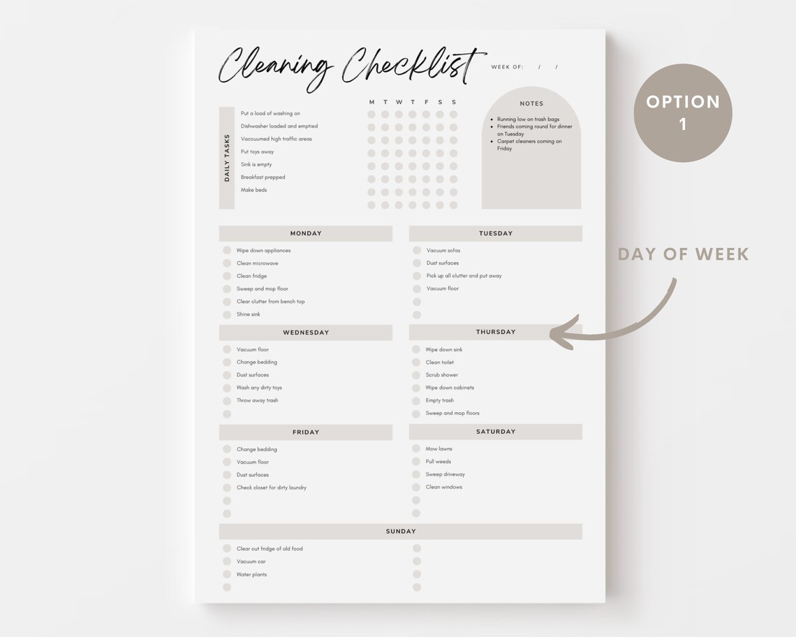Editable Cleaning Checklist Template Canva Template Weekly - Etsy