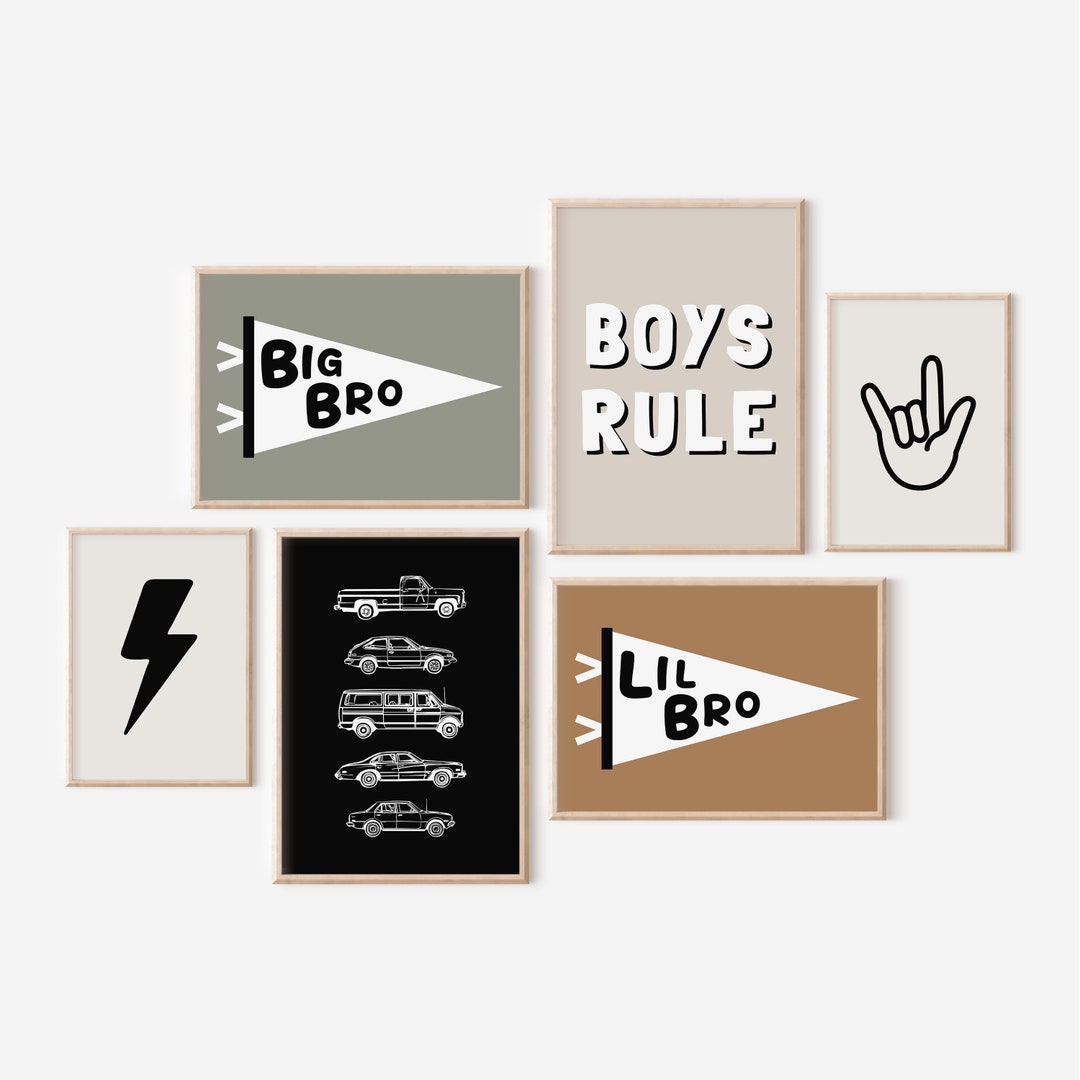Big Bro Lil Bro Brothers Lightning Bolt Gallery Wall Set of 6 ...