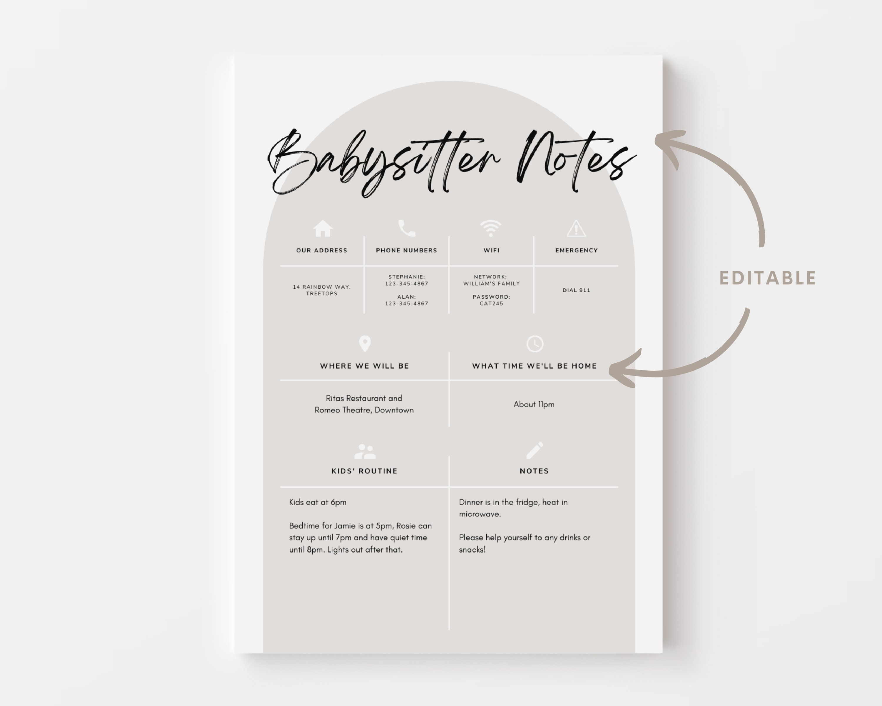 Editable Baby & Toddler Schedule Babysitter Notes Template - Etsy