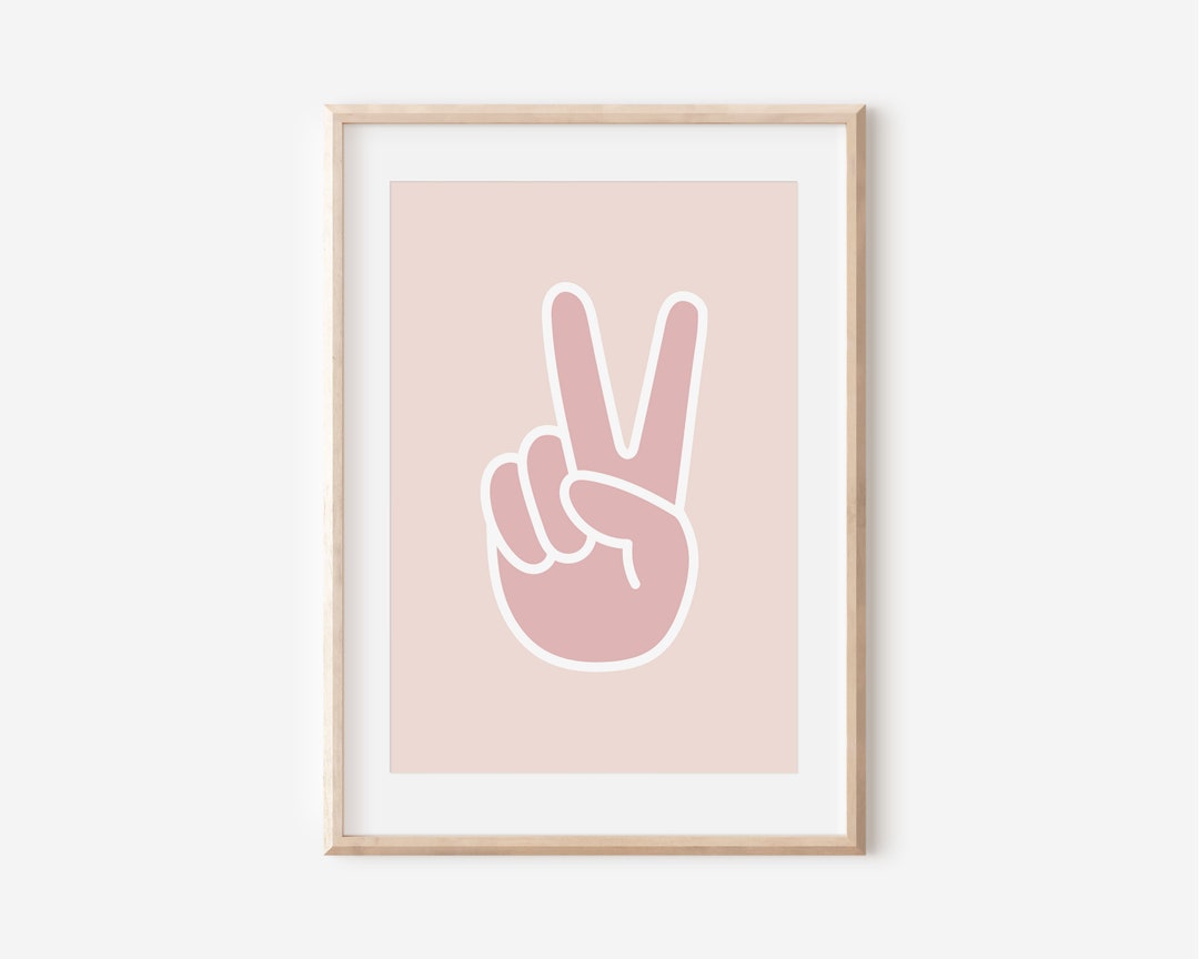 Pink Peace Sign Downloadable Print, Peace Hand, Kids Room Wall Art ...