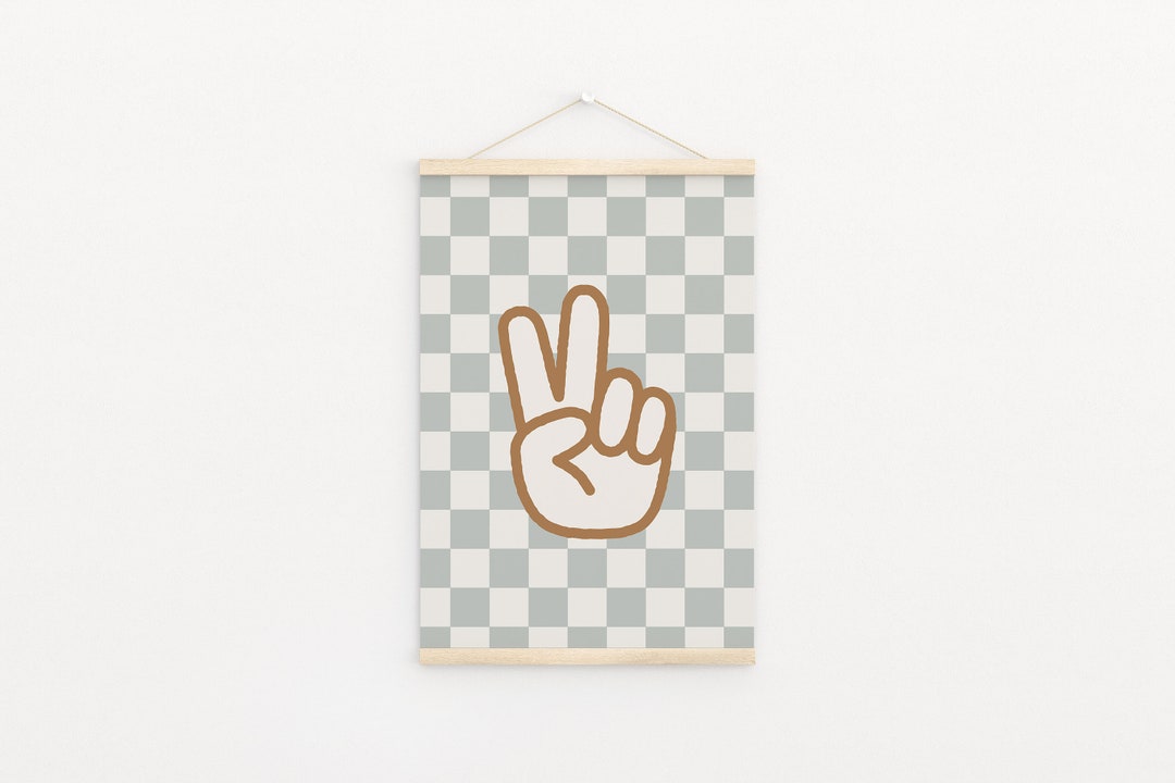 Checkerboard Peace Sign Digital Print, Neutral Sage Wall Art, Neutral ...