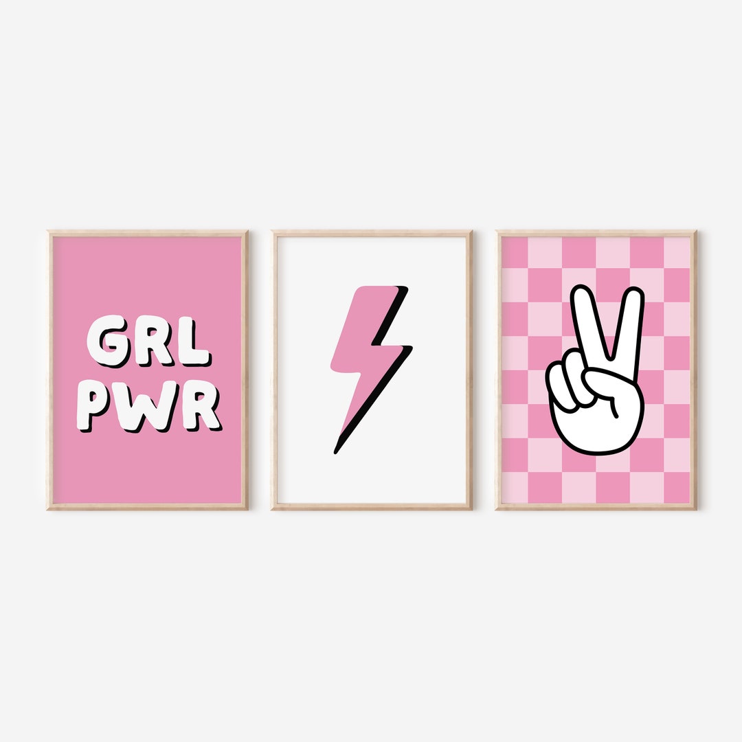 Hot Pink Girl Power Lightning Peace Sign Gallery Wall Set of 3 ...